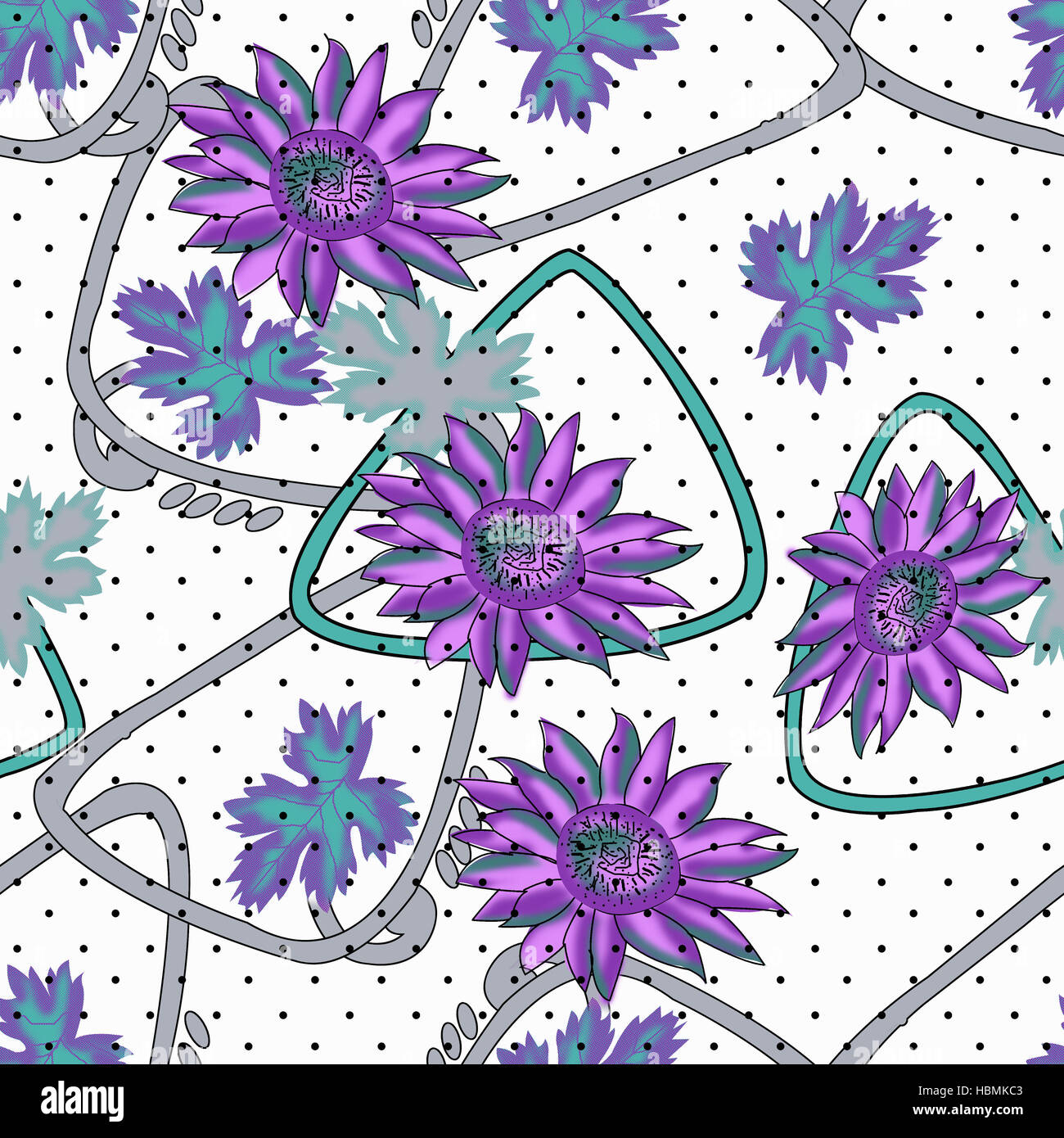 allover purple flowers with triangle patterns Stock Photo - Alamy