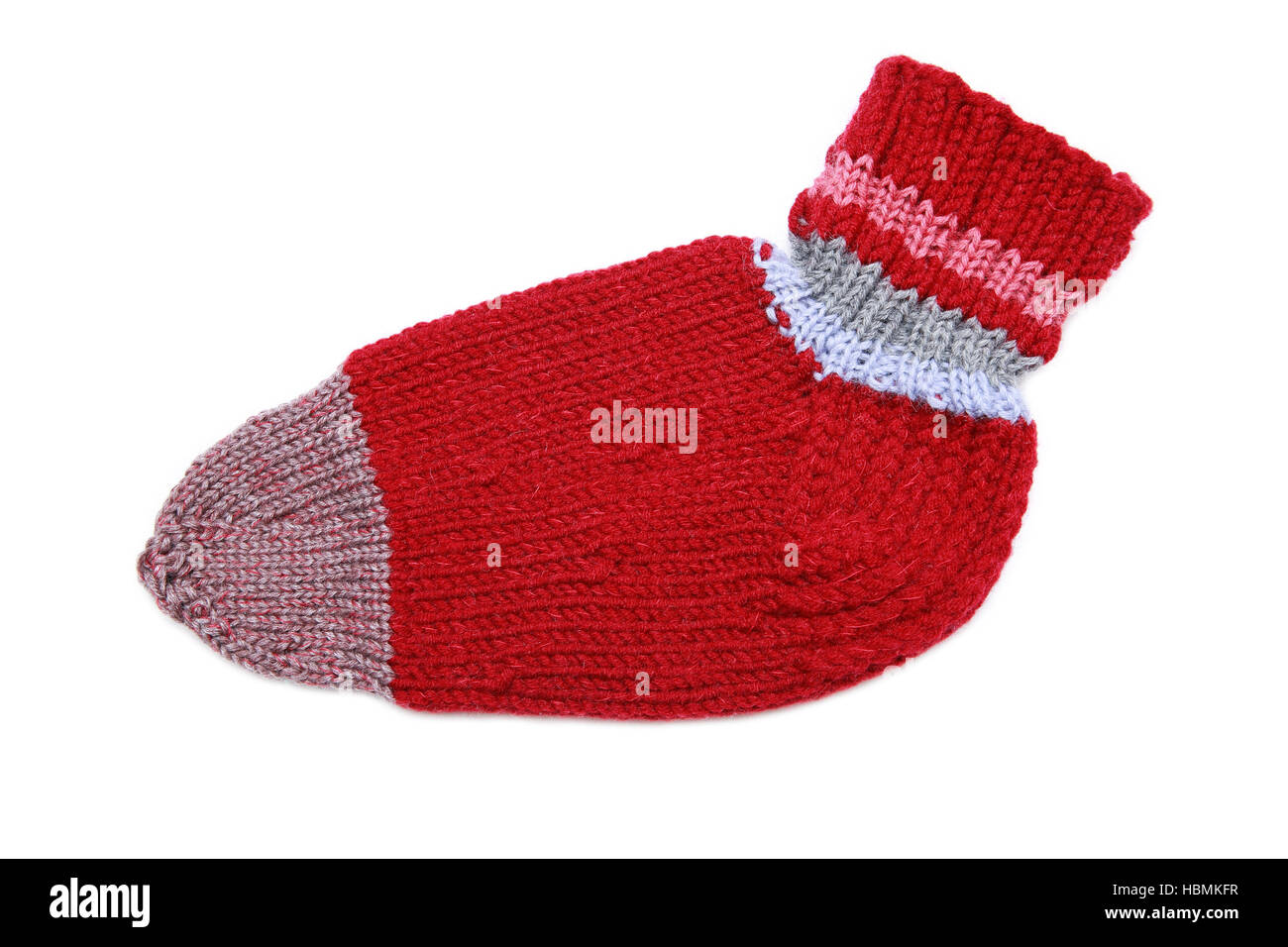 Knitted wool red sock on a white background Stock Photo - Alamy