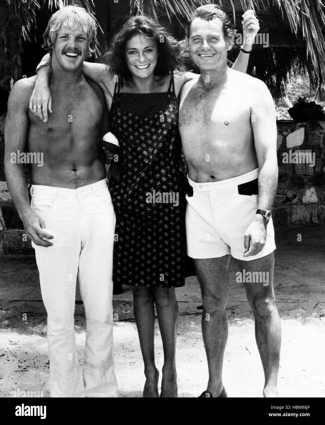 THE DEEP, from left: Nick Nolte, Jacqueline Bisset, Robert Shaw on set ...