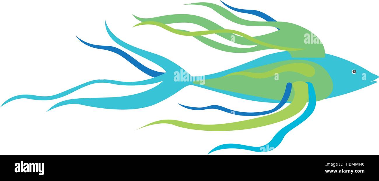 colorful silhouette with sea fish long fins vector illustration Stock ...