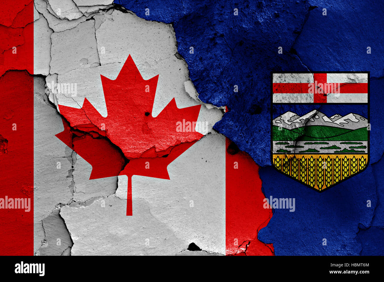flags of Canada and Alberta painted on cracked wall Stock Photo - Alamy