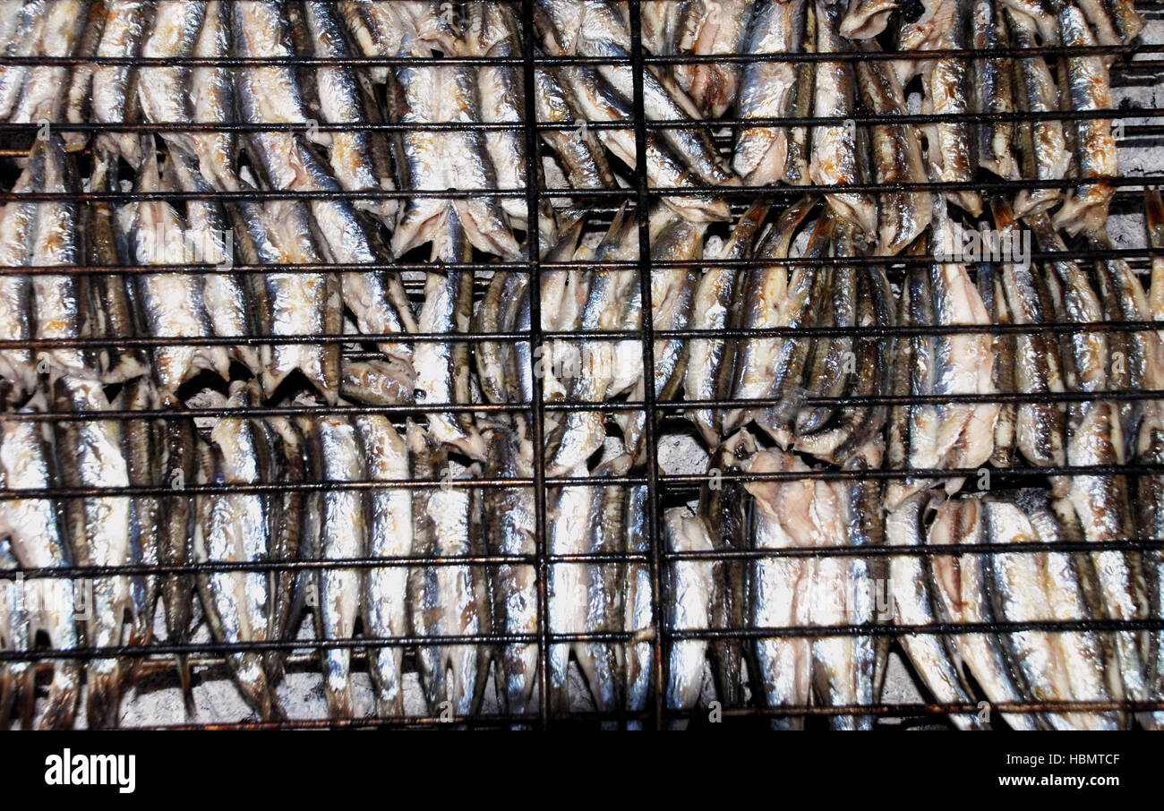 Anchovy fish cooked on the grill Stock Photo - Alamy