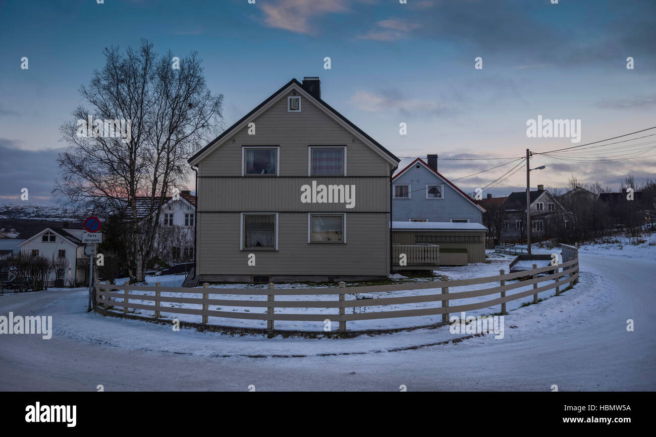 Winter scene of local private housing at Kirkenes, Arctic Norway Stock ...
