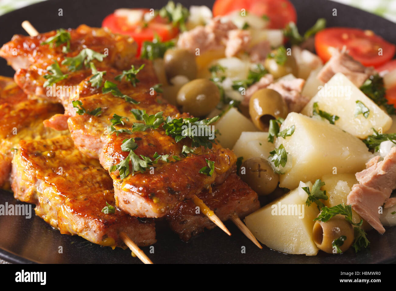 Spanish Pork Kabobs - Pinchos Morunos and Easy Potatoes with Dressing ...