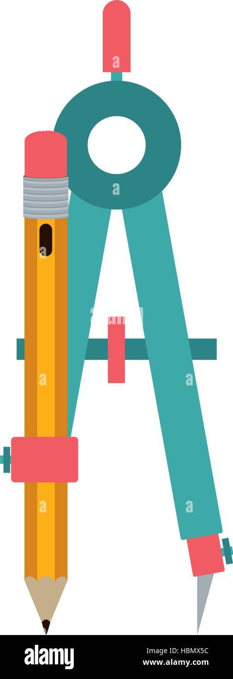 colorful silhouette compass with pencil vector illustration Stock ...