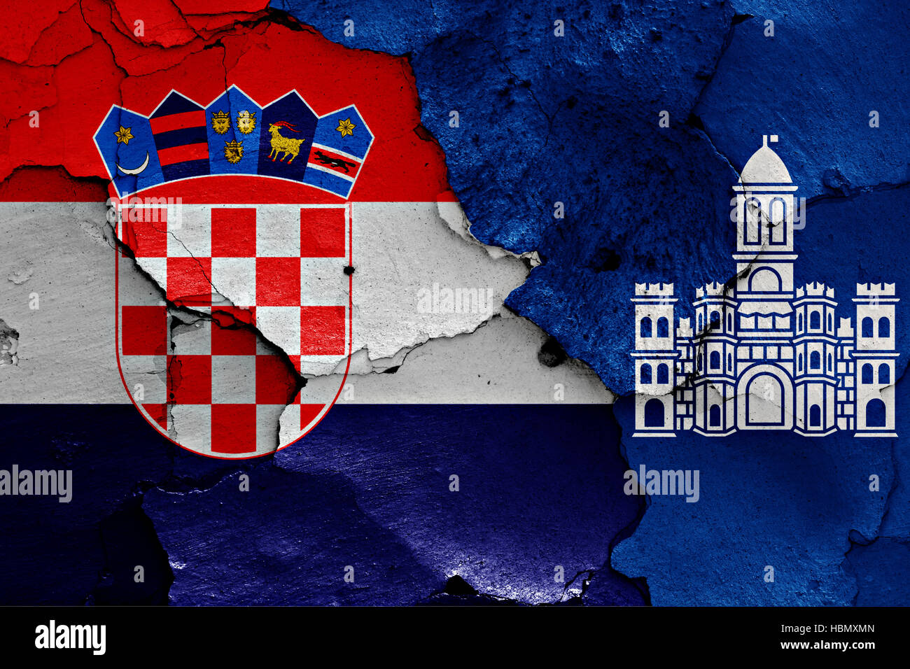 flags of Croatia and Split painted on cracked wall Stock Photo - Alamy
