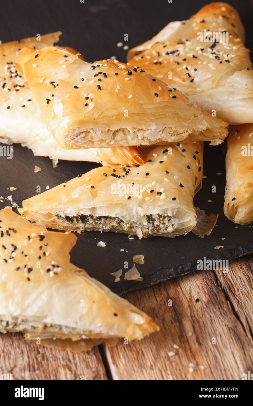 triangles of phyllo pastry stuffed with chicken, spinach and cheese ...