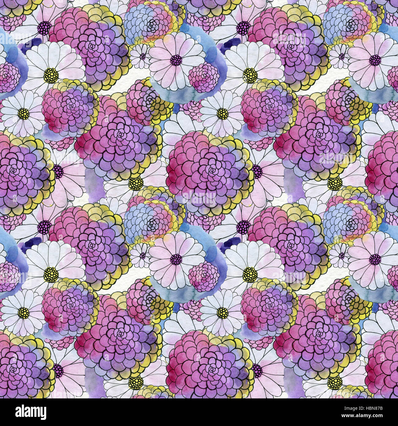Seamless floral pattern with asters and daisy flowers Stock Photo - Alamy