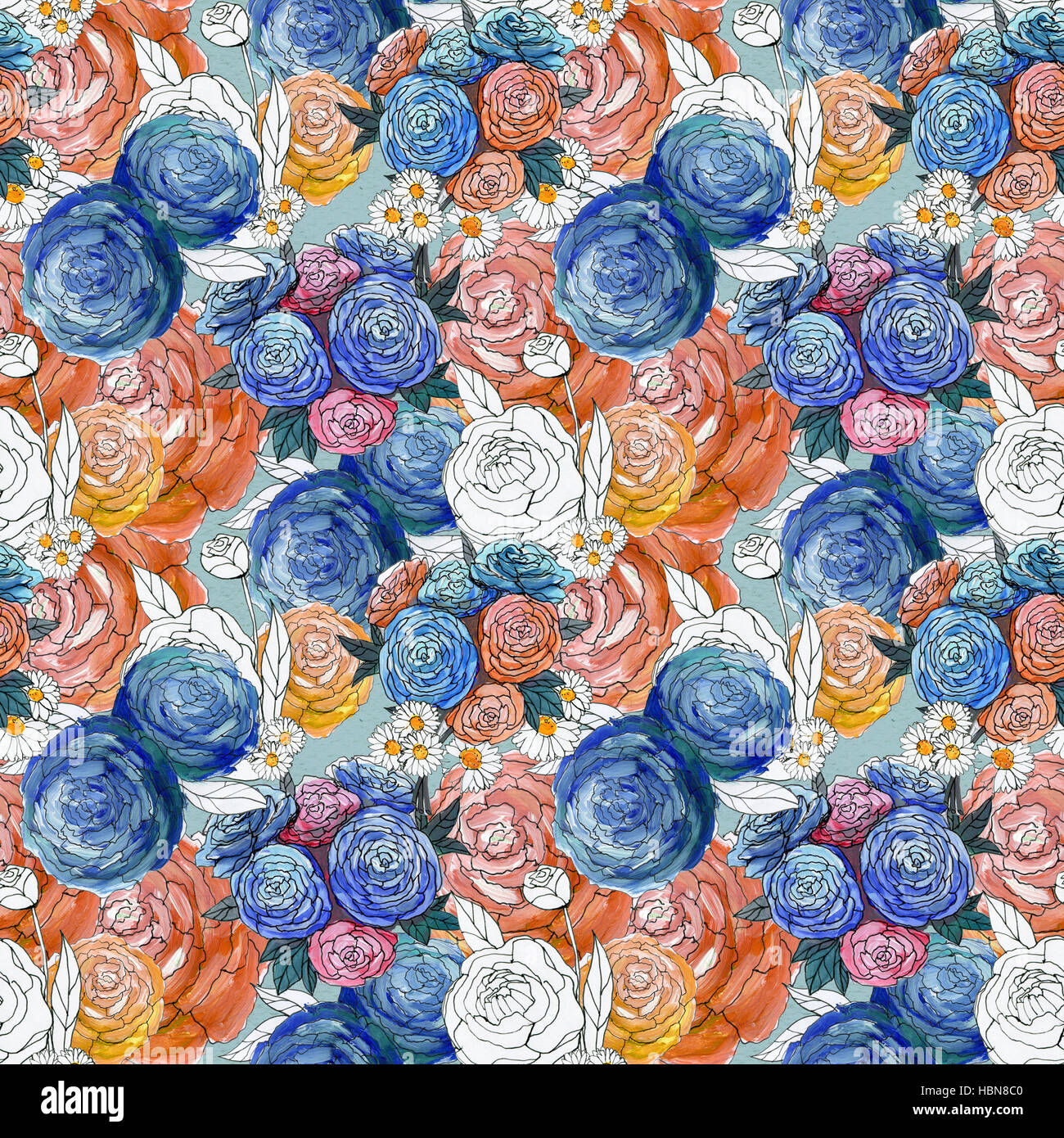Seamless pattern with colorful flowers Stock Photo - Alamy