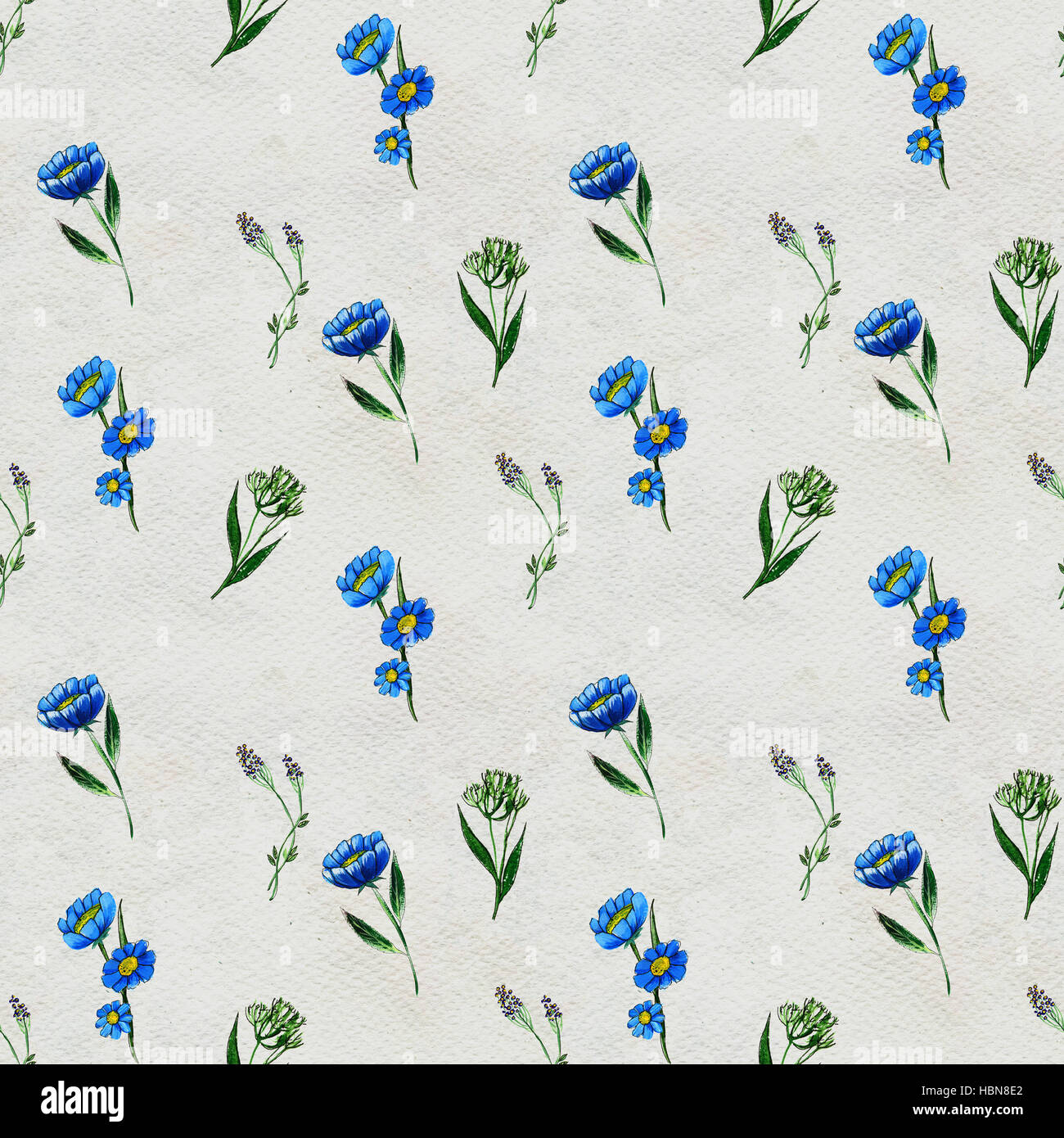 Seamless pattern with blue flowers Stock Photo - Alamy
