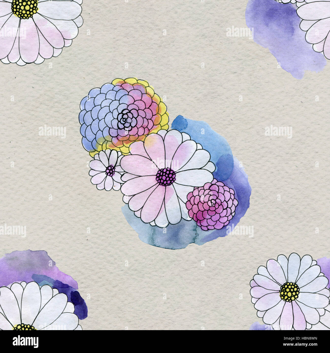 Seamless floral pattern with asters and daisy flowers Stock Photo - Alamy