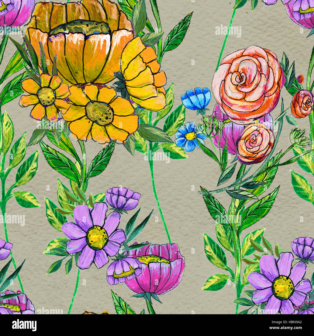 Seamless pattern with colorful flowers Stock Photo - Alamy
