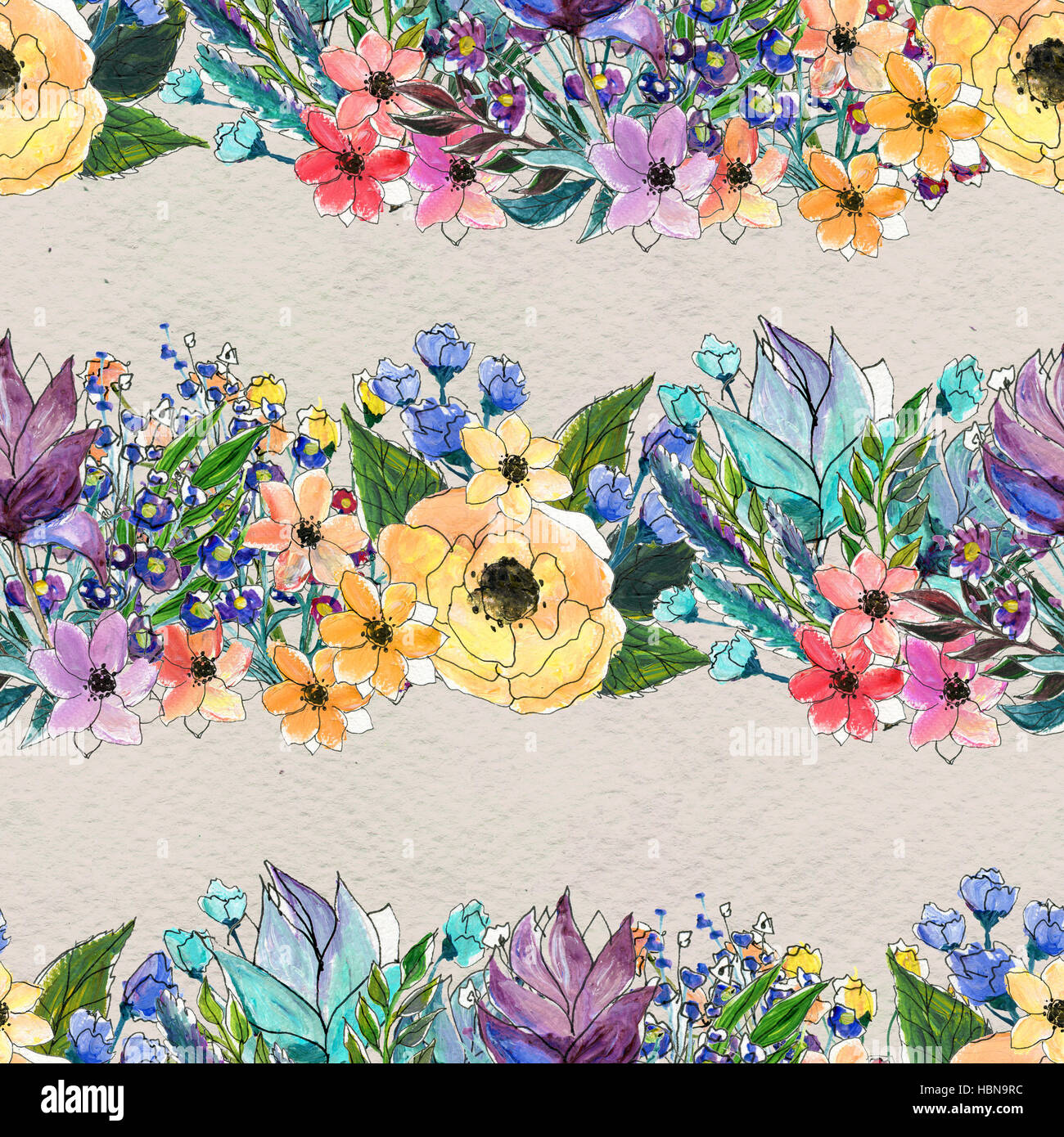 Seamless pattern with colorful flowers Stock Photo - Alamy