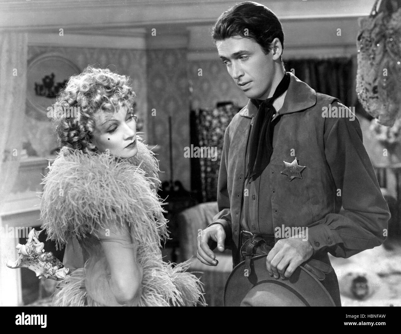 DESTRY RIDES AGAIN, Marlene Dietrich, James Stewart, 1939 Stock Photo ...