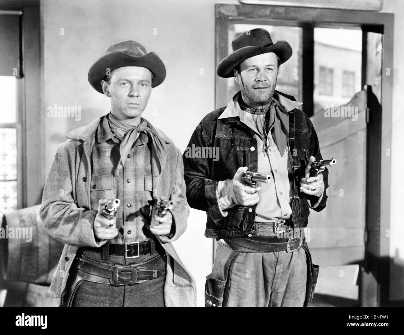 THE DESPERADO, from left: Jimmy Lydon, Wayne Morris, 1954 Stock Photo ...