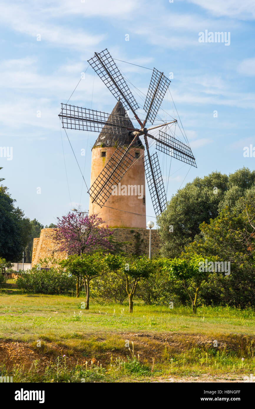 Typical wind mill, Majorca Stock Photo - Alamy