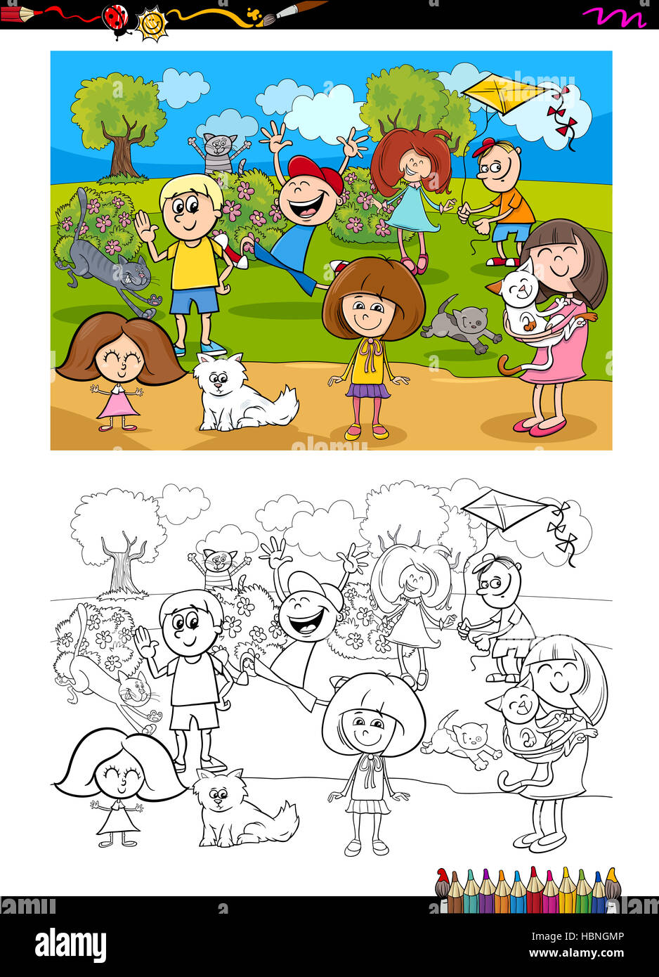 Coloring book page for kids and teen hi-res stock photography and ...