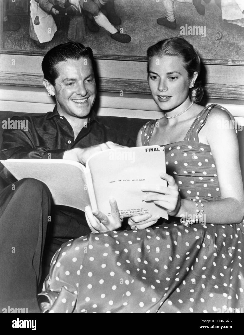 DIAL M FOR MURDER, from left: Robert Cummings, Grace Kelly reading the ...