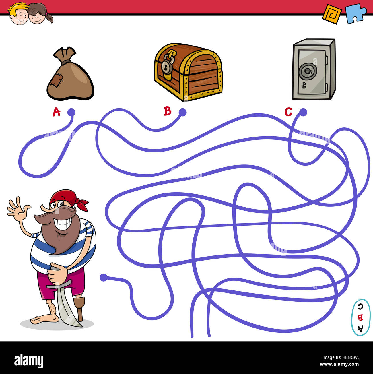 path maze activity with pirate Stock Photo - Alamy