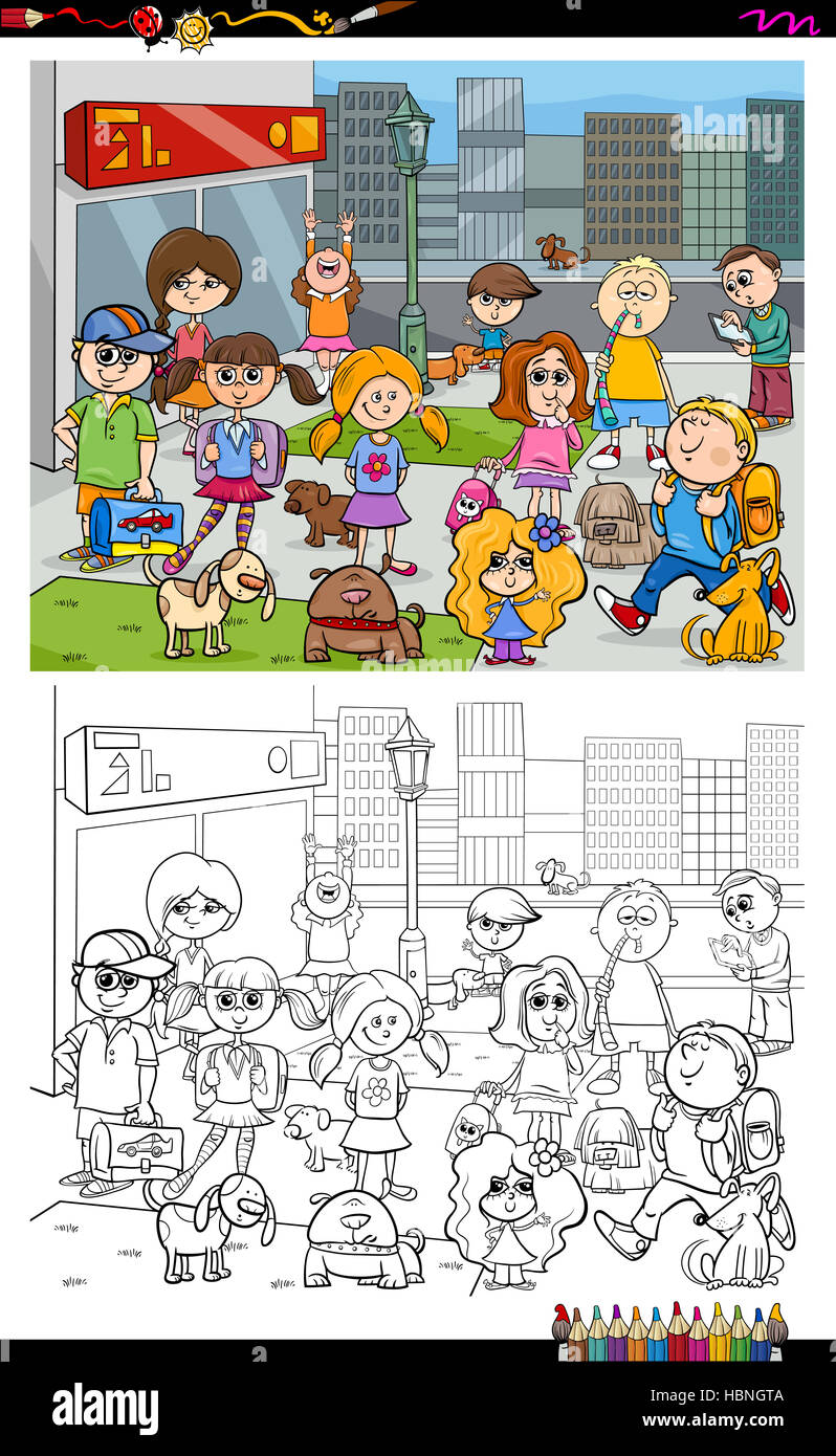 kids and city coloring book Stock Photo - Alamy