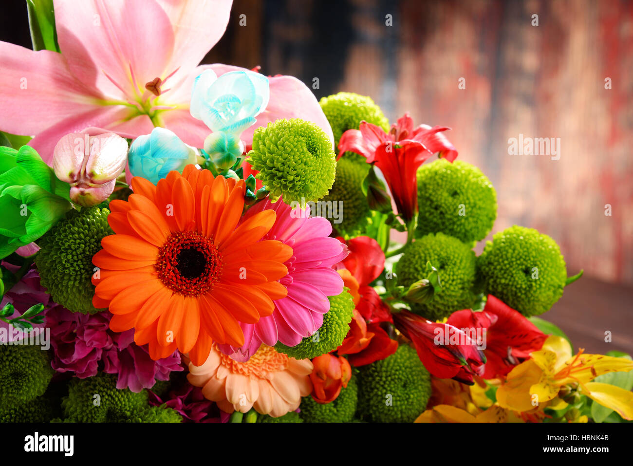Composition with bouquet of flowers Stock Photo - Alamy