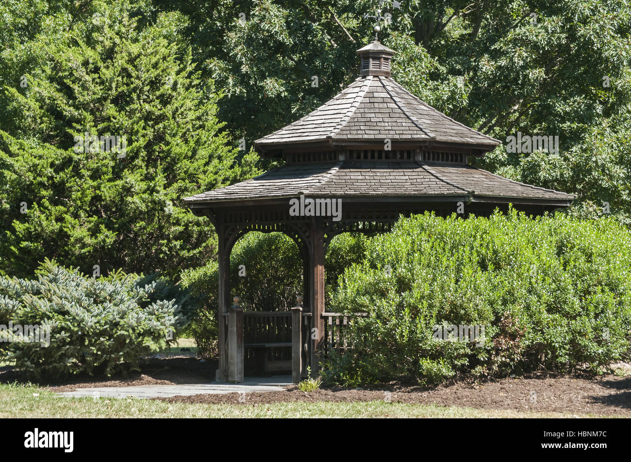 Wooden pavilion in park Stock Photo - Alamy