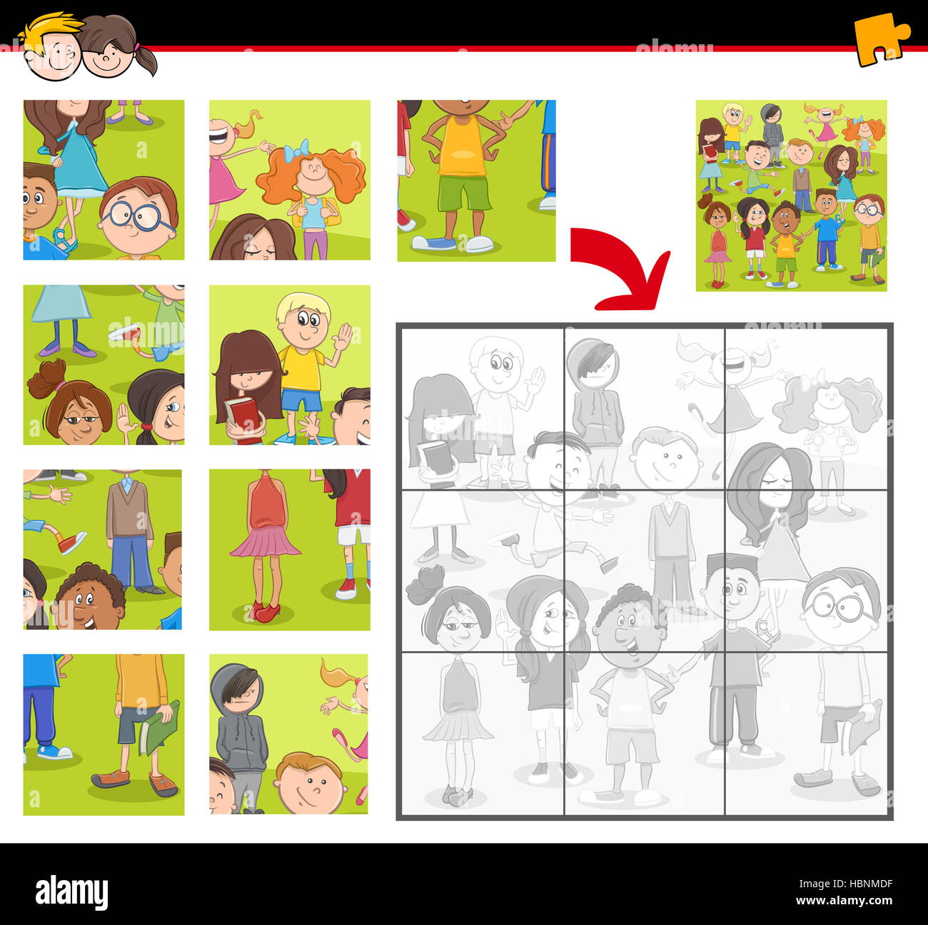 jigsaw puzzle activity with kids Stock Photo - Alamy