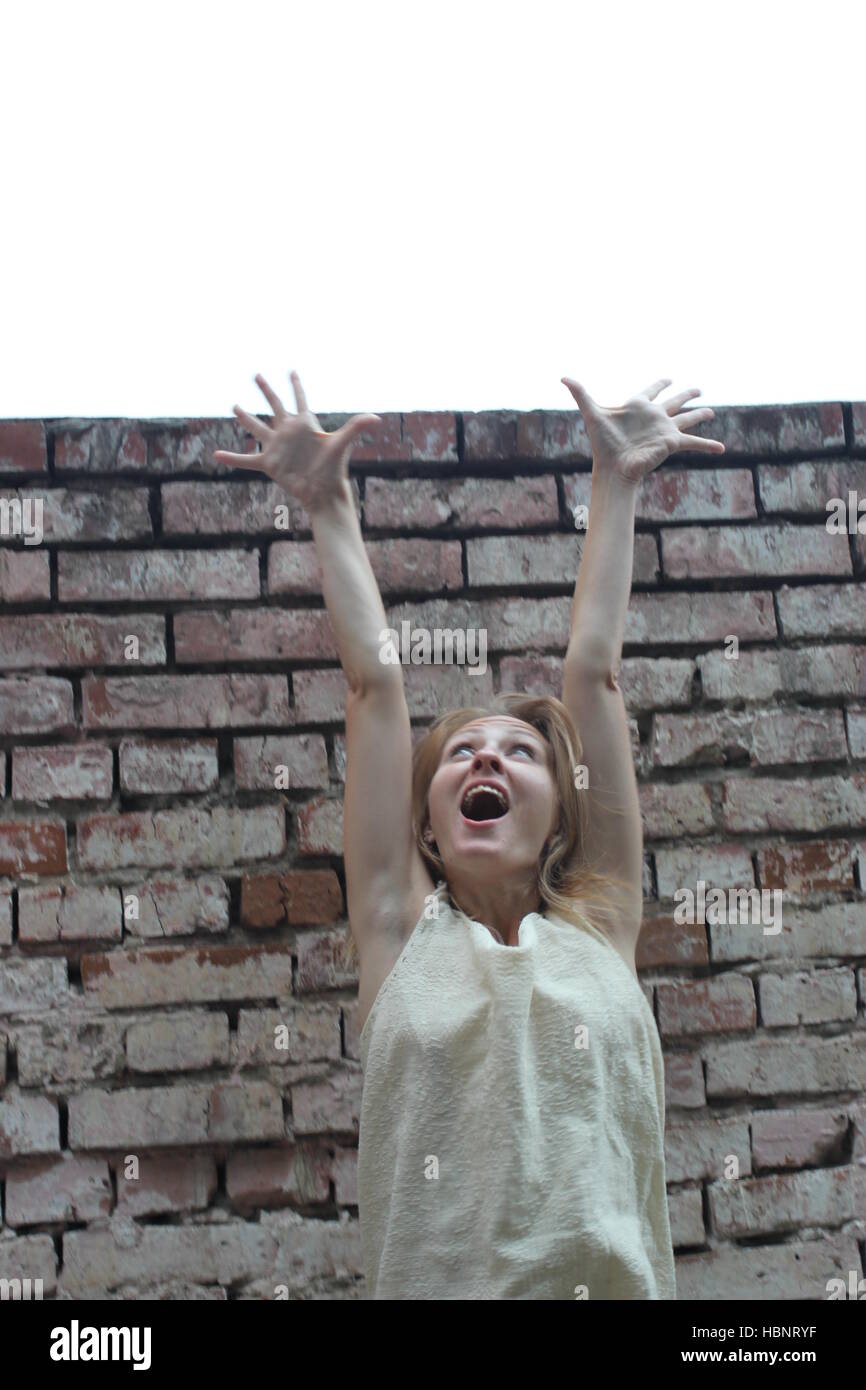 Girl, Brick Wall Stock Photo - Alamy