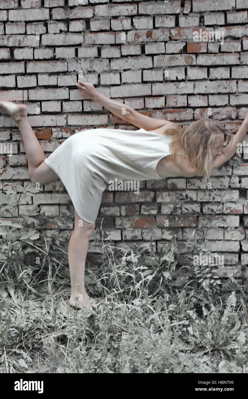Girl, Brick Wall Stock Photo - Alamy
