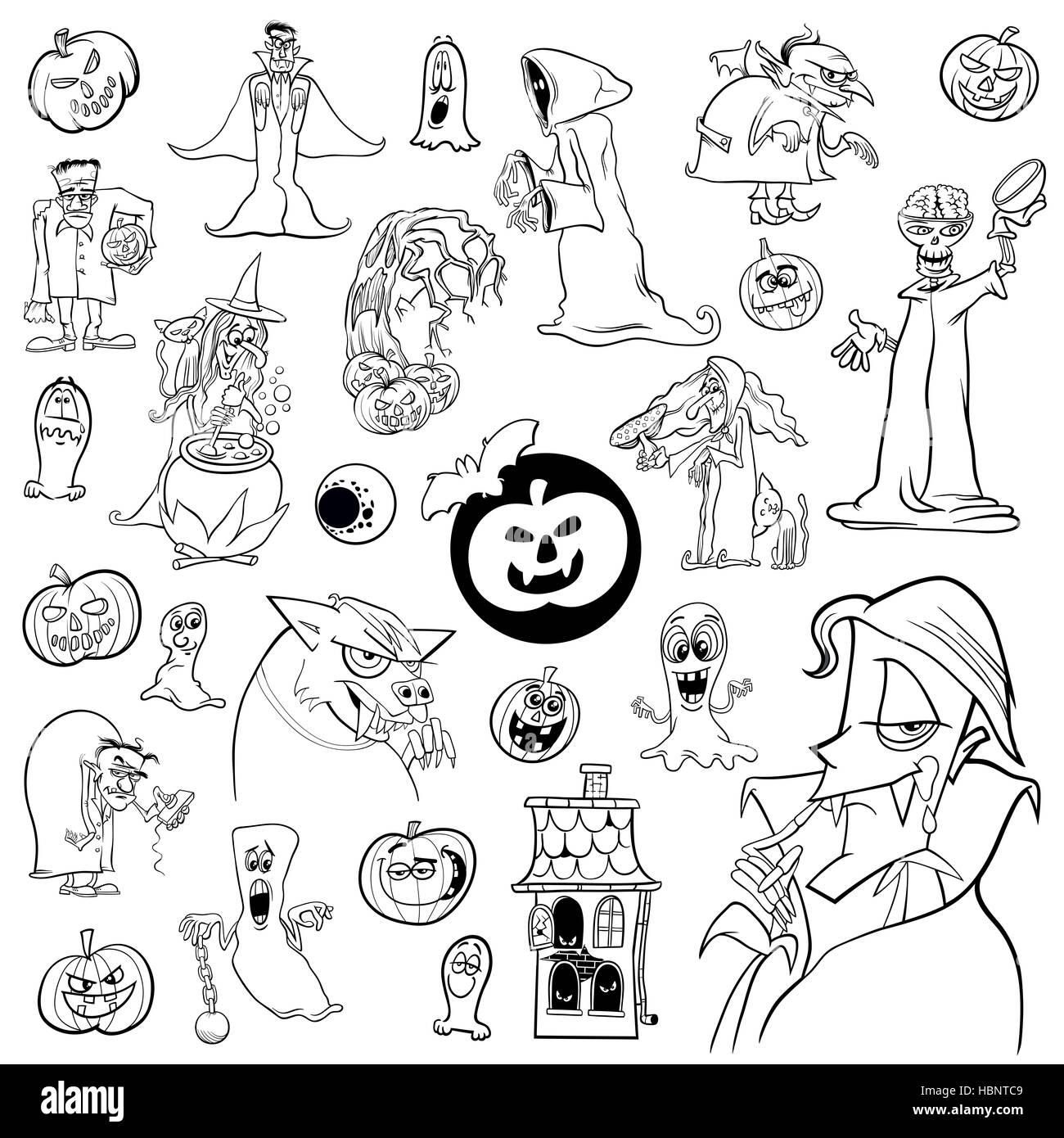 black and white Halloween set Stock Photo - Alamy