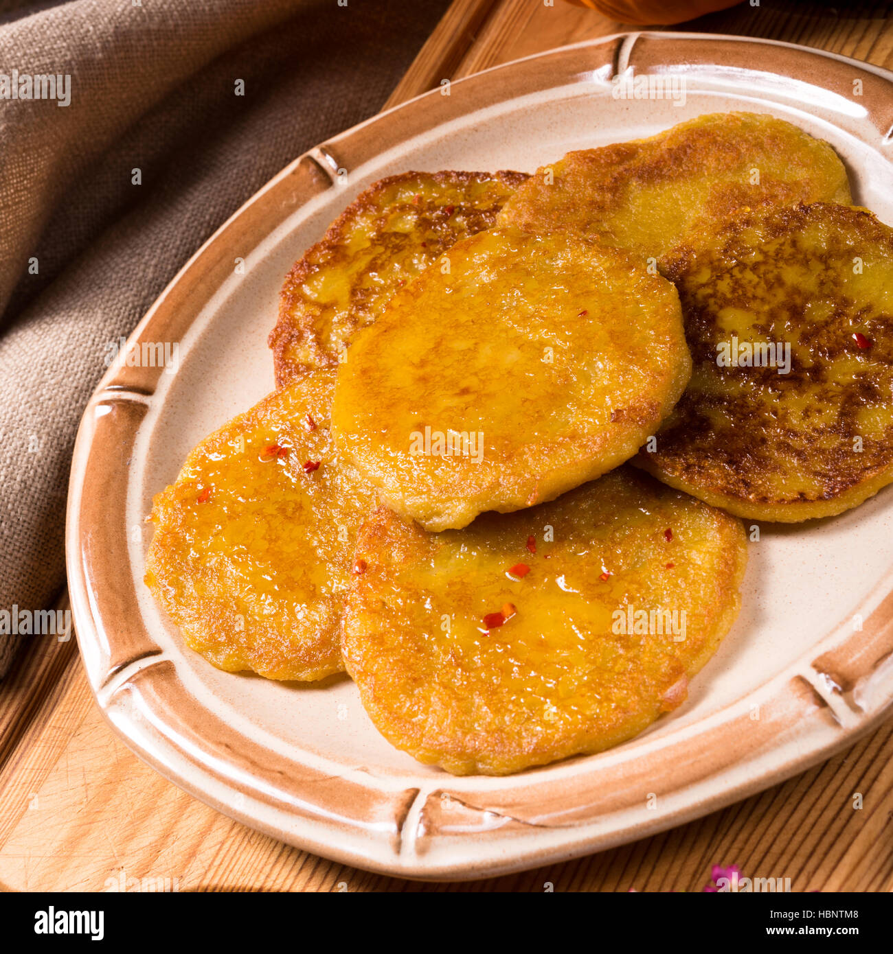Potato pancakes with pumpkin puree Stock Photo - Alamy