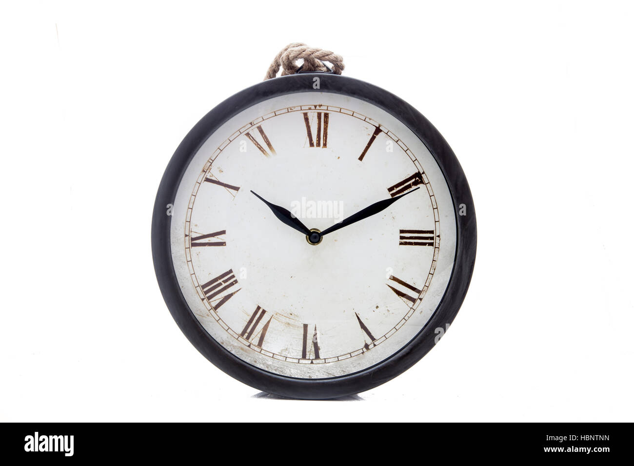 Old antique wall clock with hands isolated on white Stock Photo - Alamy
