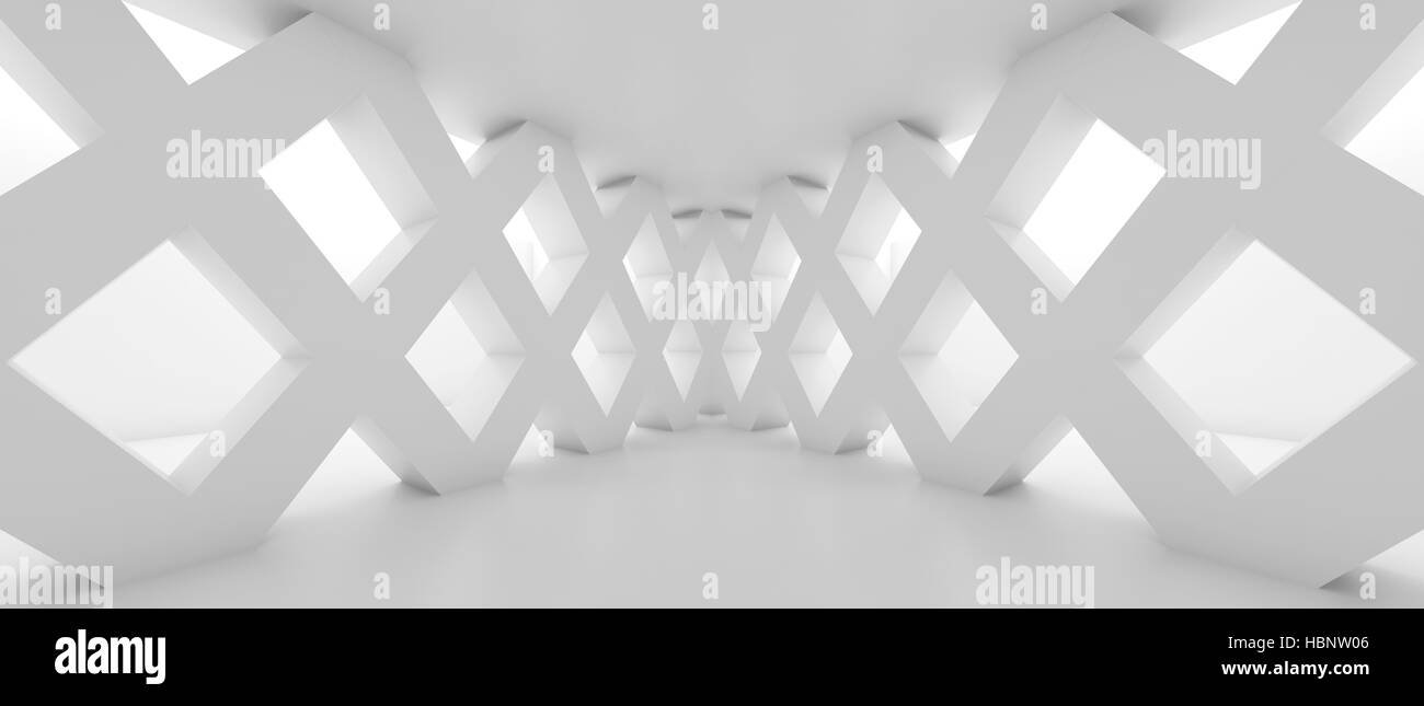 Abstract empty corridor with partitions made of diagonal cell girders ...