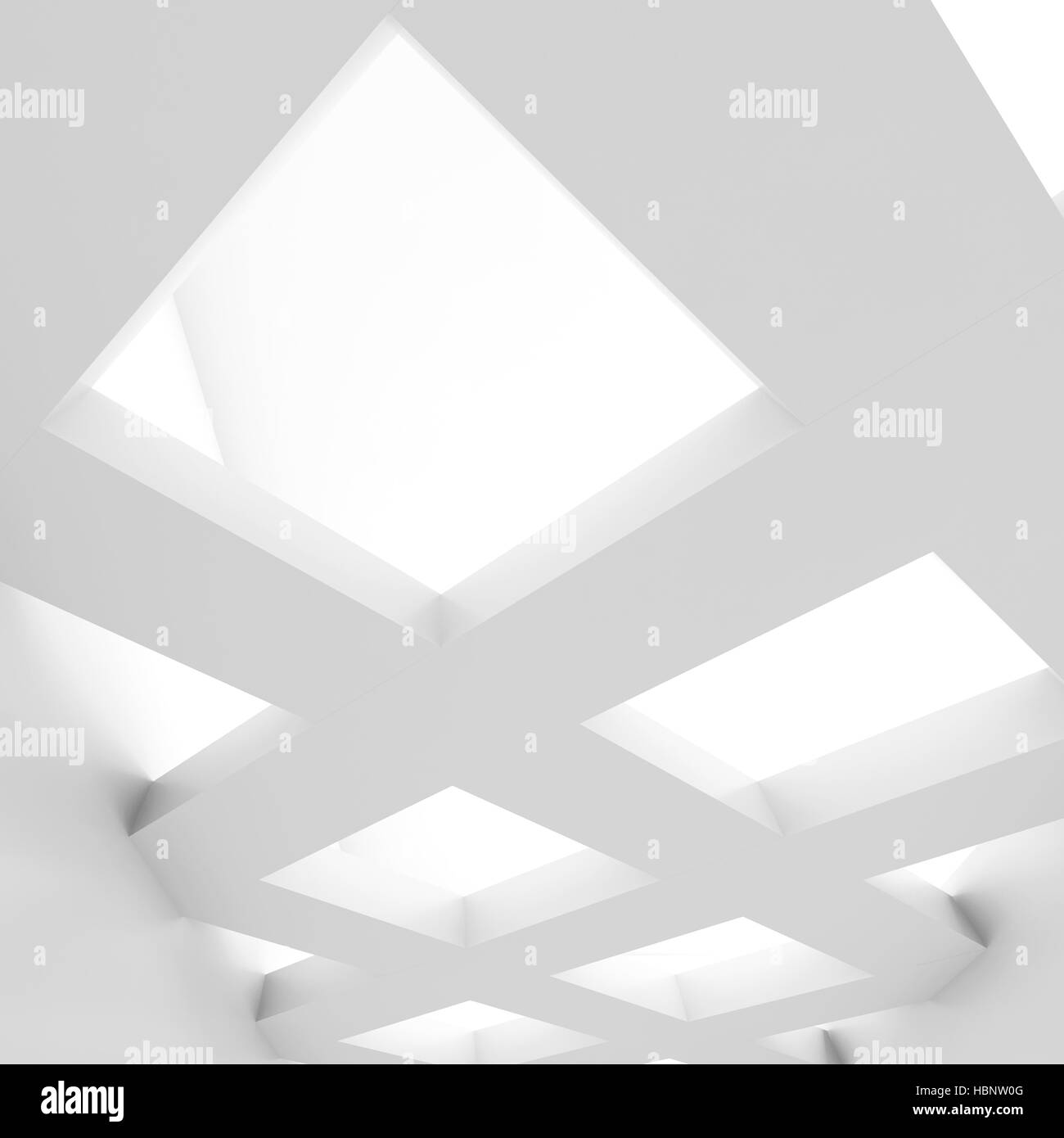 Abstract white empty room with square cell partition under ceiling ...