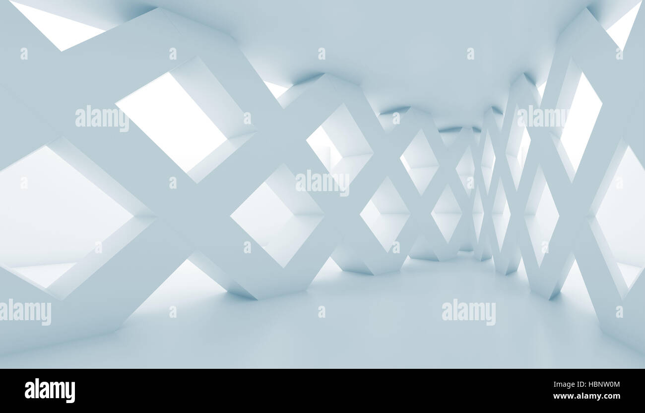 Abstract empty corridor with partitions made of diagonal cell girders ...