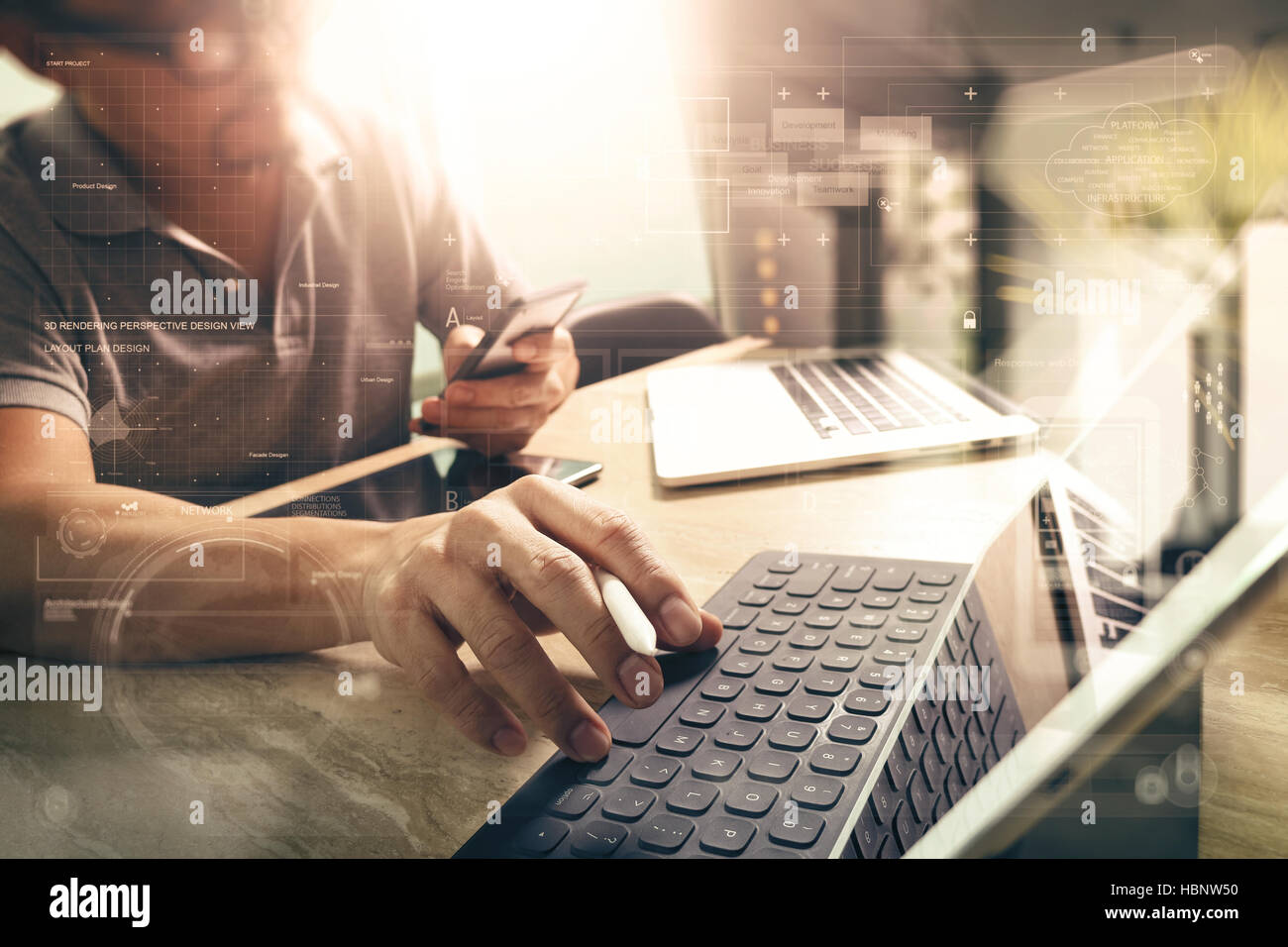 Outsource Developer Working On Marble Desk Working Laptop Computer Mobile Application Software