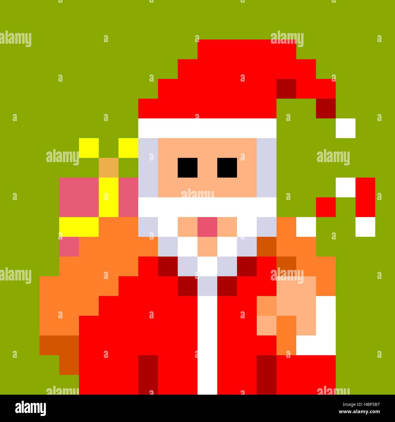 pixel art Santa Claus carrying a big bag full of presents for Christmas ...