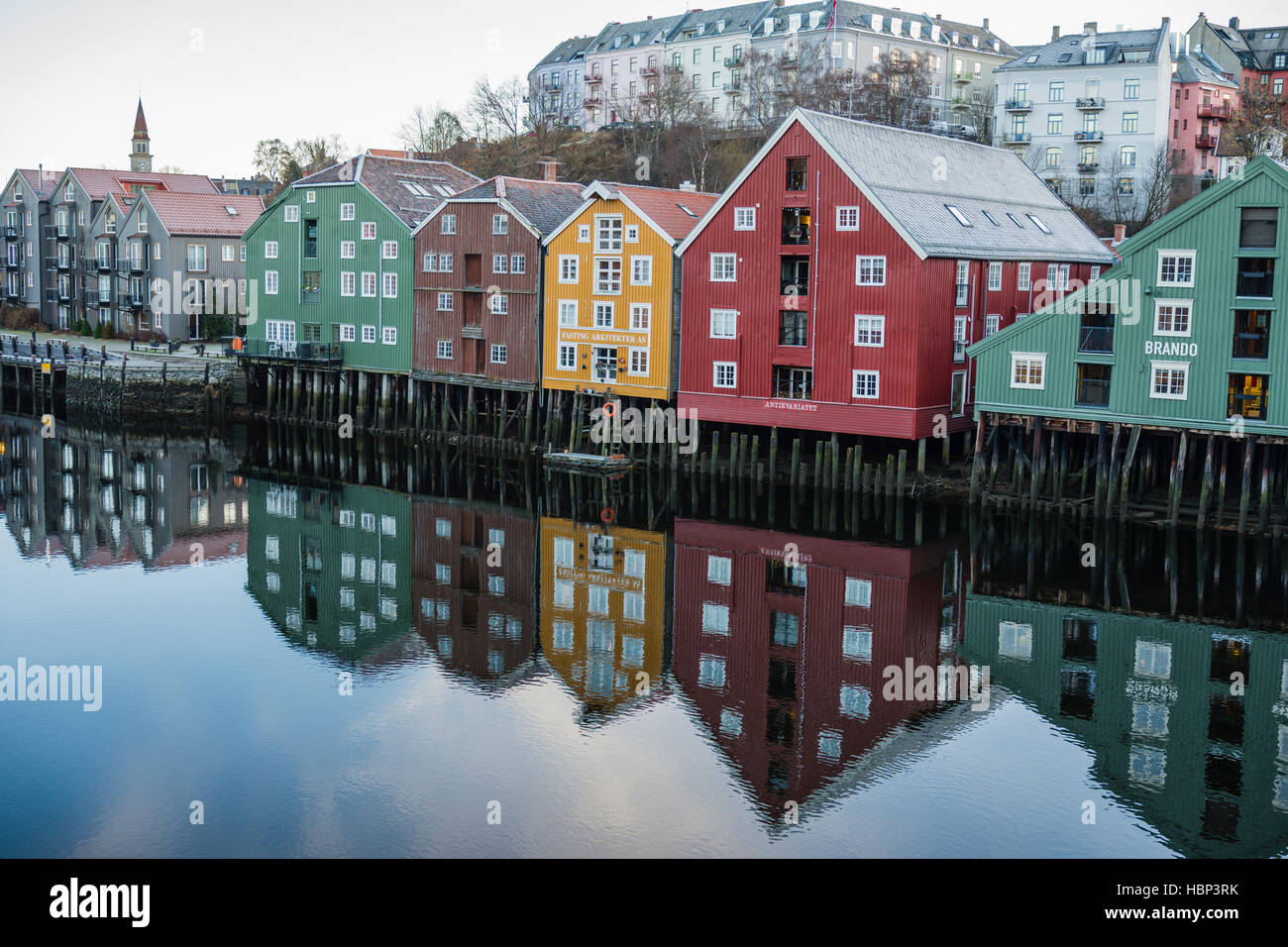 Historic timber buildings in Trondheim, Norway. Many of the buildings ...