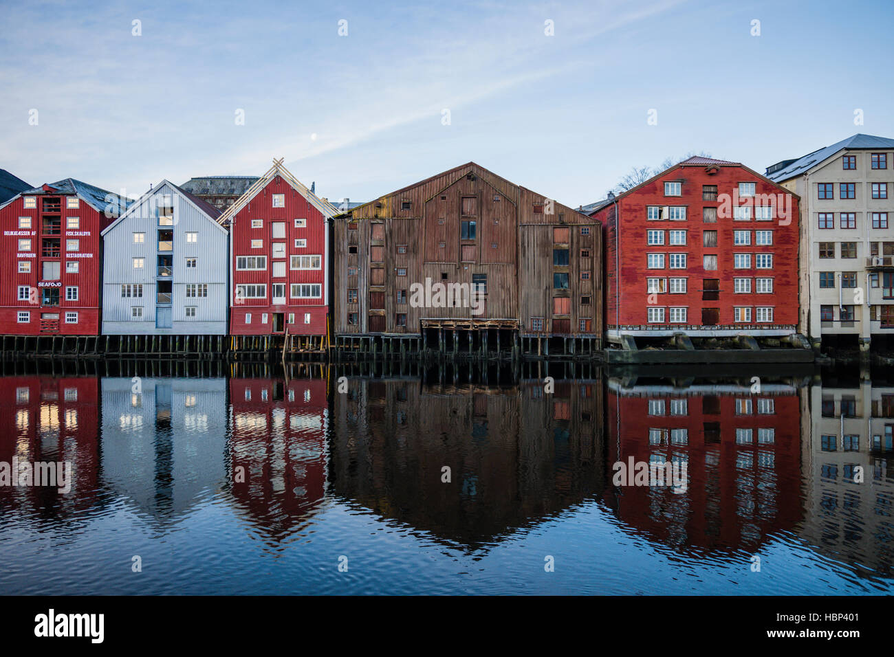 Historic timber buildings in Trondheim, Norway. Many of the buildings ...