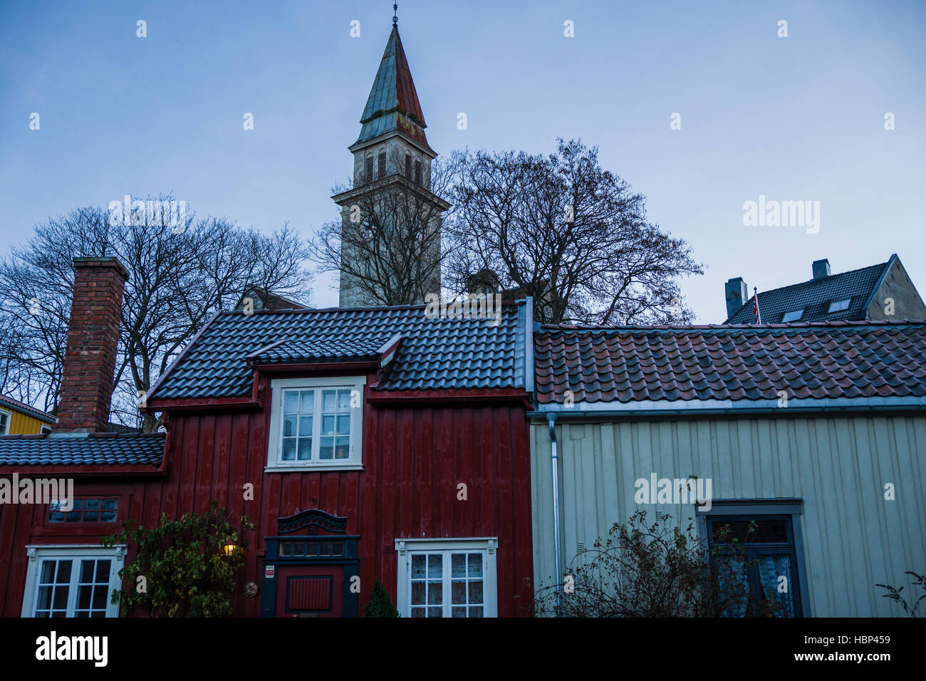 Historic timber buildings in Trondheim, Norway. Many of the buildings ...