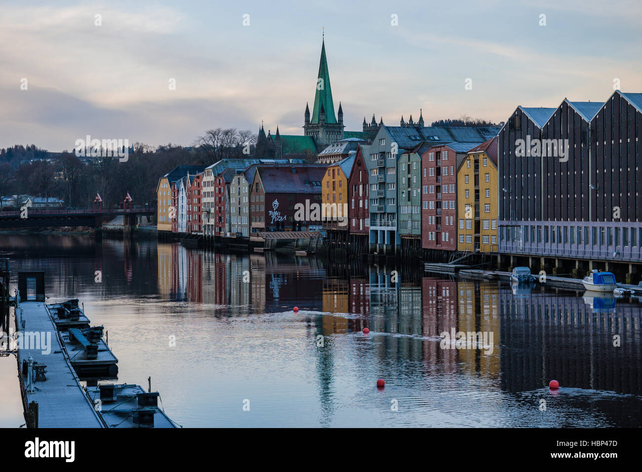 Historic timber buildings in Trondheim, Norway. Many of the buildings ...