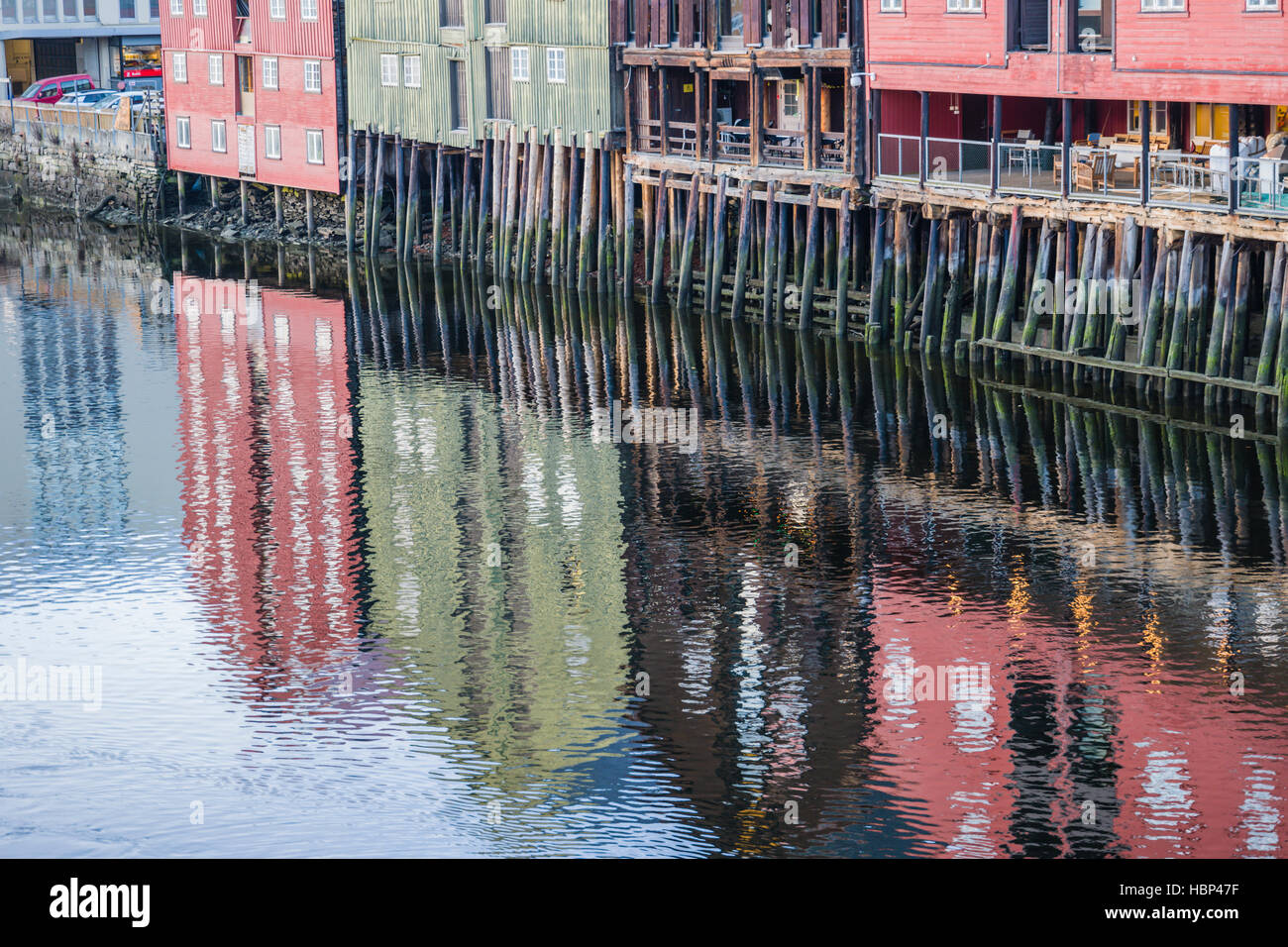 Historic timber buildings in Trondheim, Norway. Many of the buildings ...