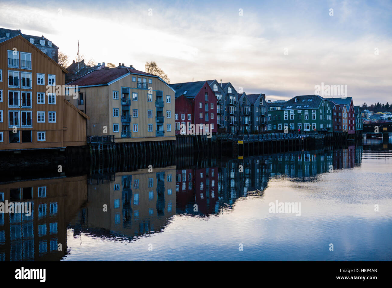 Historic timber buildings in Trondheim, Norway. Many of the buildings ...