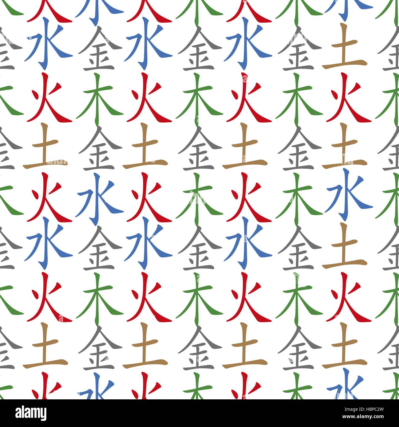 Five Feng Shui Elements seamless pattern - Chinese Wu Xing symbols ...