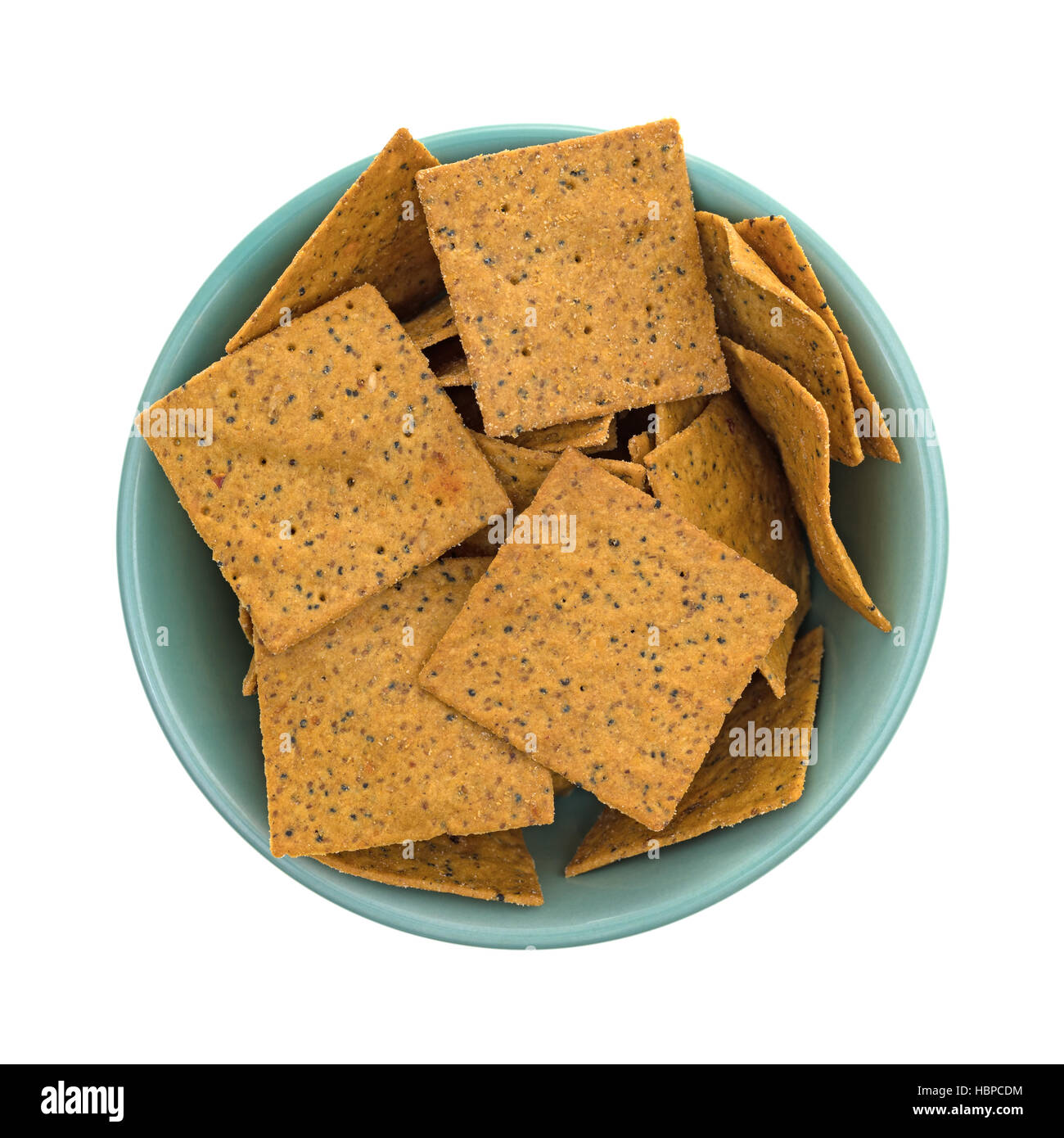 Top view of a portion of gourmet teff whole grain snack crackers in a ...