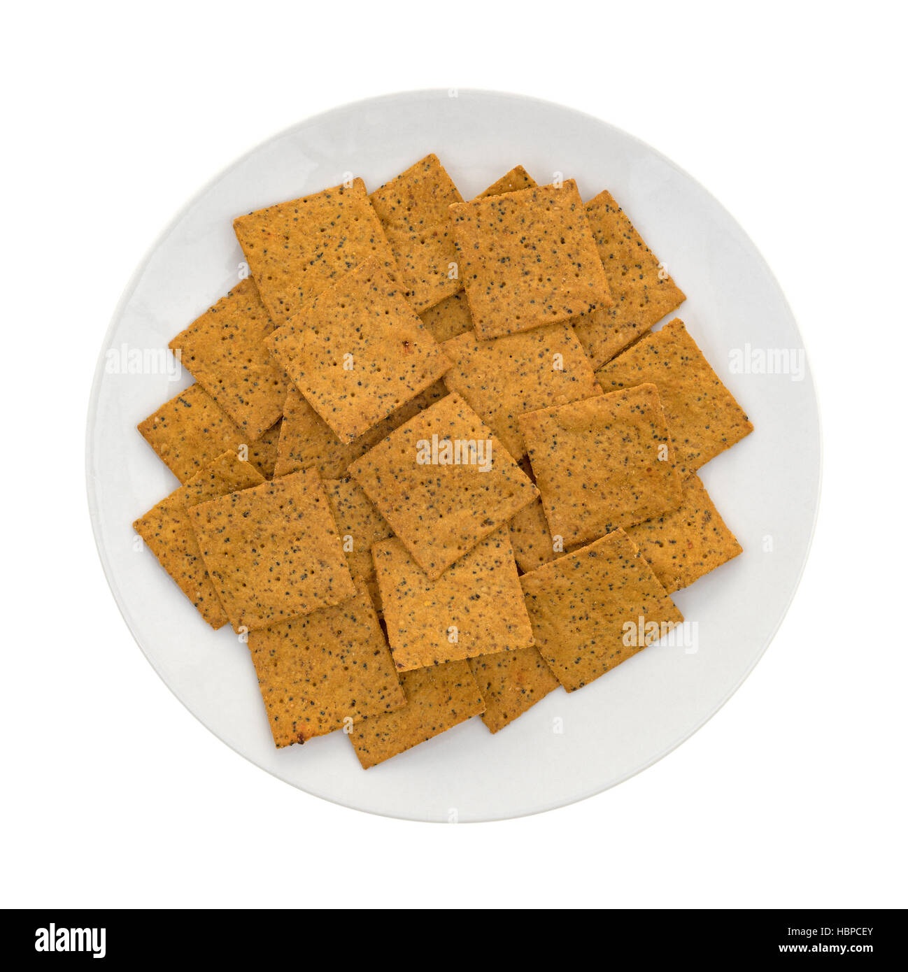 Top view of a portion of gourmet teff whole grain snack crackers on a ...