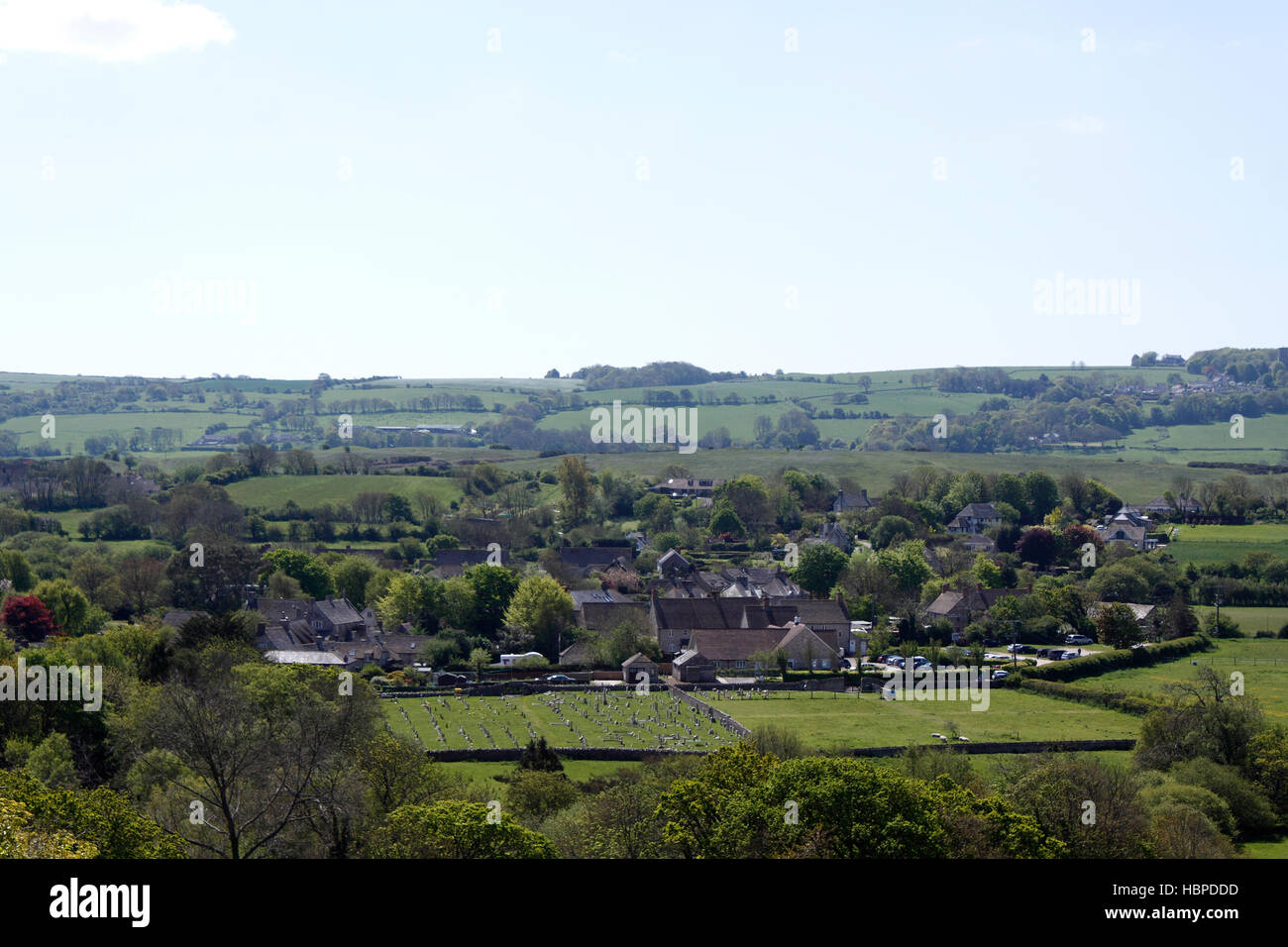THE DORSET LANDSCAPE ABOVE THE VILLAGE OF CORFE. DORSET UK Stock Photo ...