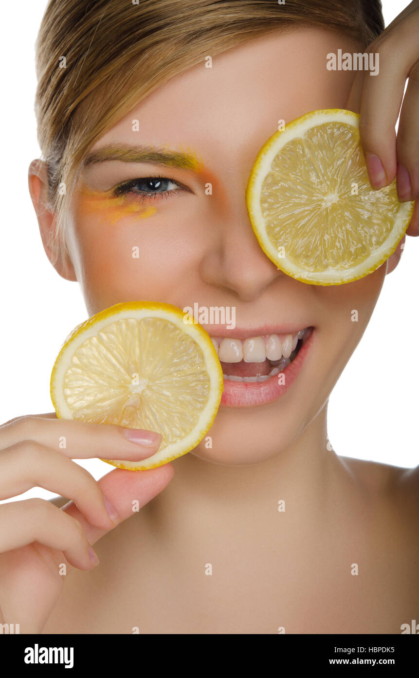 Woman lemon smiling hi-res stock photography and images - Alamy