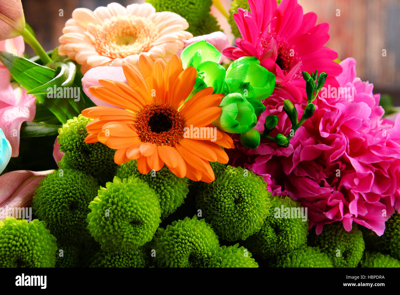 Composition with bouquet of flowers Stock Photo - Alamy
