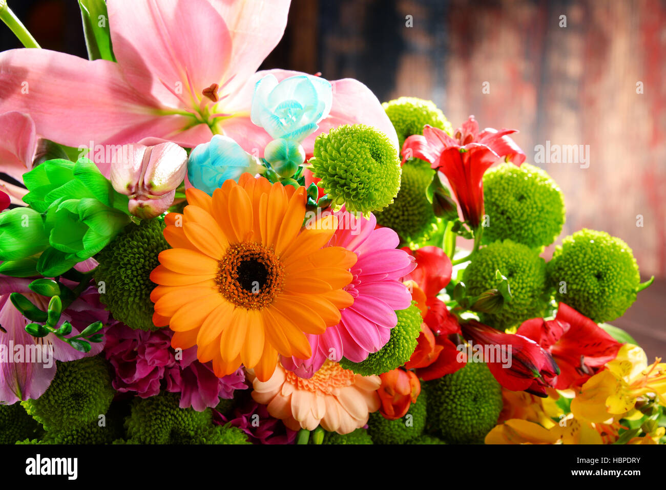 Composition with bouquet of flowers Stock Photo - Alamy